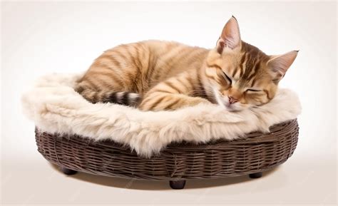 Lindo Gato Durmiendo En Una Cama Para Mascotas En Un Fondo Aislado