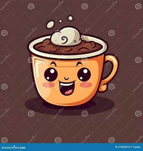 Cute Kawaii Coffee Tea Cup With Cartoon Character Stock Illustration