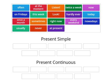 Present Simple Present Continuous Time Markers Group Sort