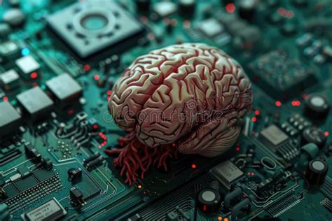Neuromorphic Computing Concept Illustrating The Integration Of A Brain And Microchip Board Stock
