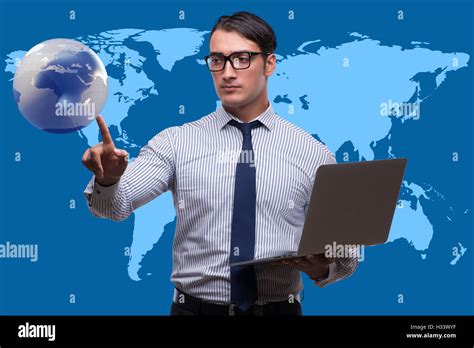 Businessman Pressing Virtual Buttons In Global Business Concept Stock