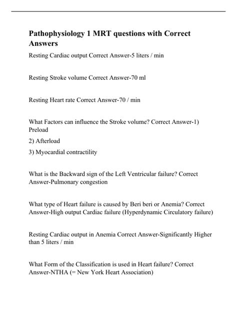 Pathophysiology 1 Mrt Questions With Correct Answers Pathophysiology Stuvia Us