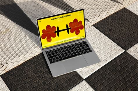 Premium PSD Modern Open Laptop Mock Up On The Floor