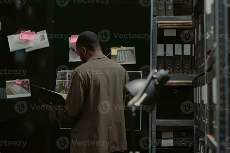 Law Inspector Putting Crime Information On Wall Map Analyzing Files