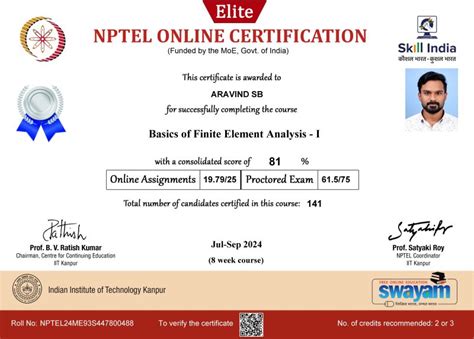 Aravind Sb On Linkedin Nptel Finiteelementanalysis Certification