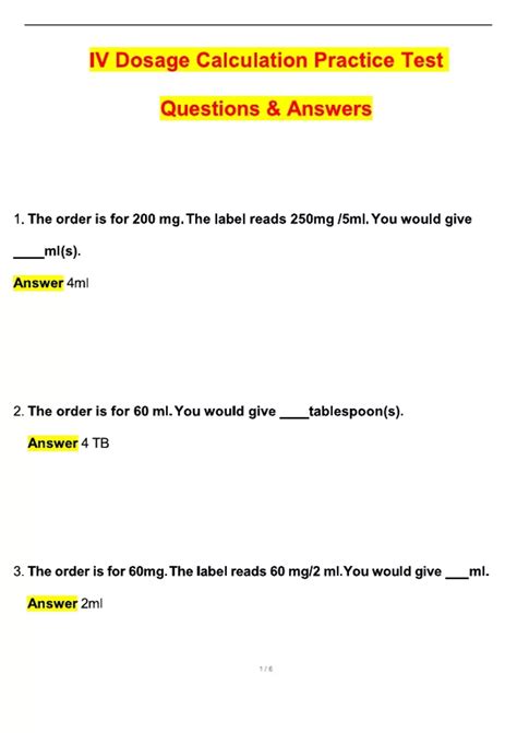 IV Dosage Calculations Practice Test Questions And Answers 2025 2026 Verified Answers Latest