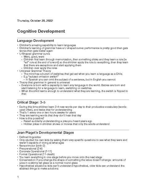 Cgsc 1001 Cognitive Development Thursday October 20 2022 Cognitive Development Language