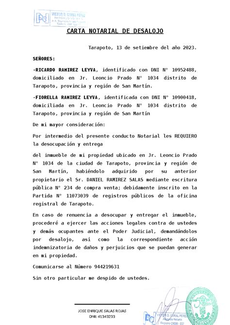 Carta Notarial Desalojo Carta Notarial De Desalojo Tarapoto 13 De