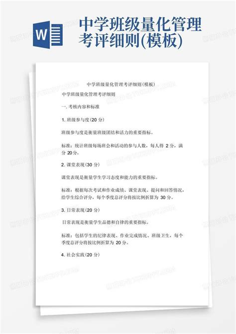 中学班级量化管理考评细则 Word模板下载 编号lgejvyxg 熊猫办公