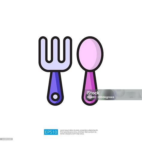 다채로운 포크와 숟가락 아이콘은 흰색 배경과 색상에 그라데이션 디자인입니다 음식을 요리하고 먹기 위한 기구 레스토랑이나 가정용의 삽화 미니 멀 그라데이션에 대한 스톡 벡터