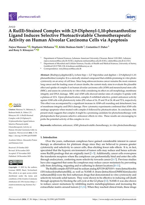 Pdf A Ru Ii Strained Complex With Diphenyl Phenanthroline Ligand Induces Selective