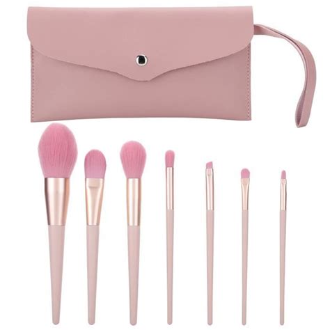 Ensemble De 7 Pinceaux De Maquillage Rose Nude Avec Sac En Soie
