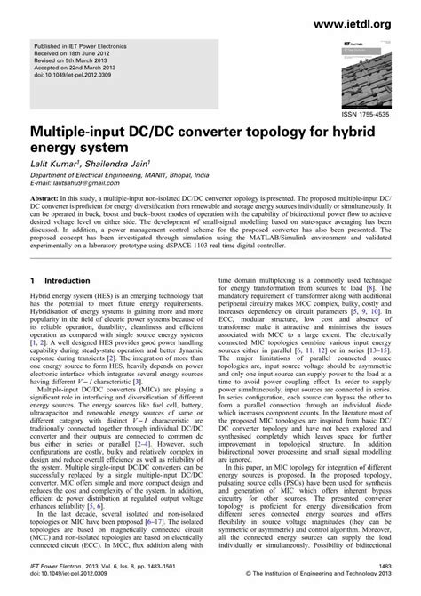 Pdf Multiple Input Dcdc Converter Topology For Hybrid Energy System