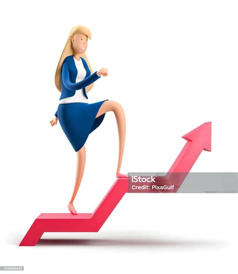 젊은 비즈니스 우먼은 그래프의 화살표 위로 올라갑니다 성장 혁신 리더십의 개념 3d 그림 3차원 형태에 대한 스톡 사진 및 기타 이미지 Istock