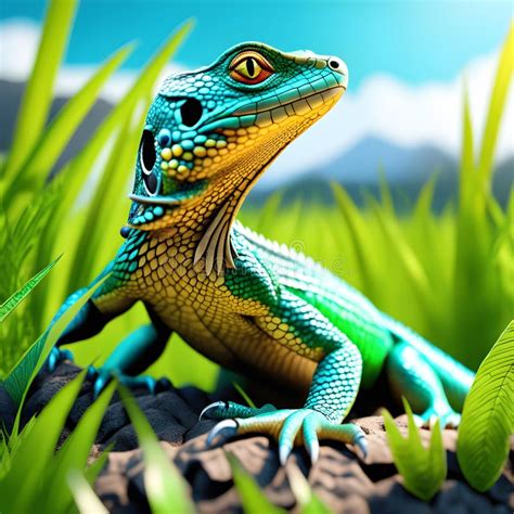 Lizards In Grass Ai Generatet Stock Illustration Illustration Of