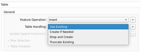 FME Discard Destructive Operations In The Table Handling Drop Down List