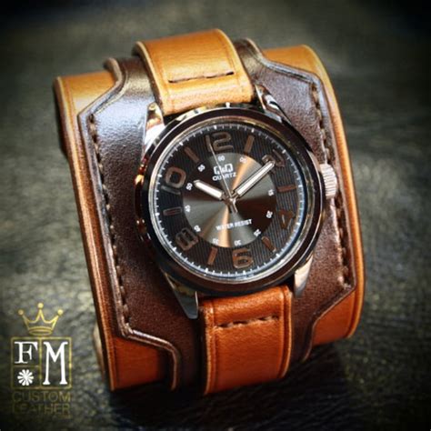 Brown Leather Cuff Watch Vintage 2 Tone Style Watch Cuff Etsy