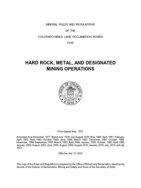 mineral rules and regulations for hard rock metal and designated