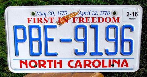 North Carolina First In Freedom License Plate Random Plate