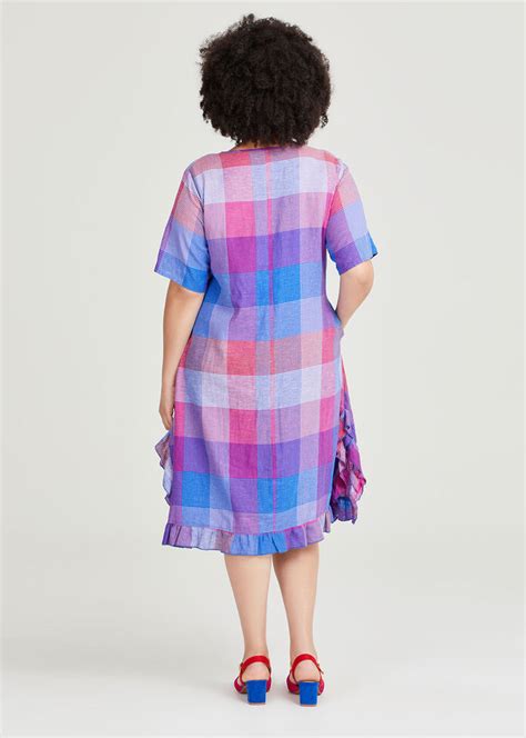 Shop Plus Size Linen Blend Plaid Dress Multi Taking Shape Au
