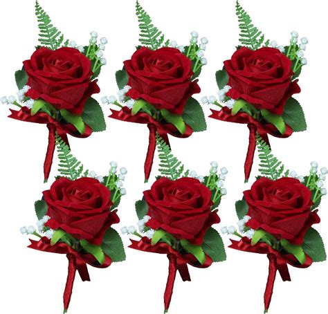 Amazon 10 Pieces Burgundy Boutonniere For Men Wedding With Pins