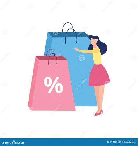 Adicción A La Compra Mujer Con Bolsas De Compras Ilustración Vectorial Plana Aislada