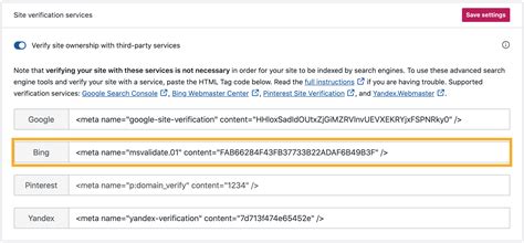 Verify Your Site With Bing WordPress Support