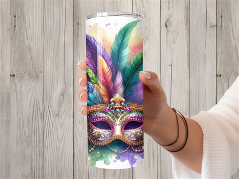 Seamless Mardi Gras Jewel Mask Design Mardi Gras 20 Oz Skinny Straight