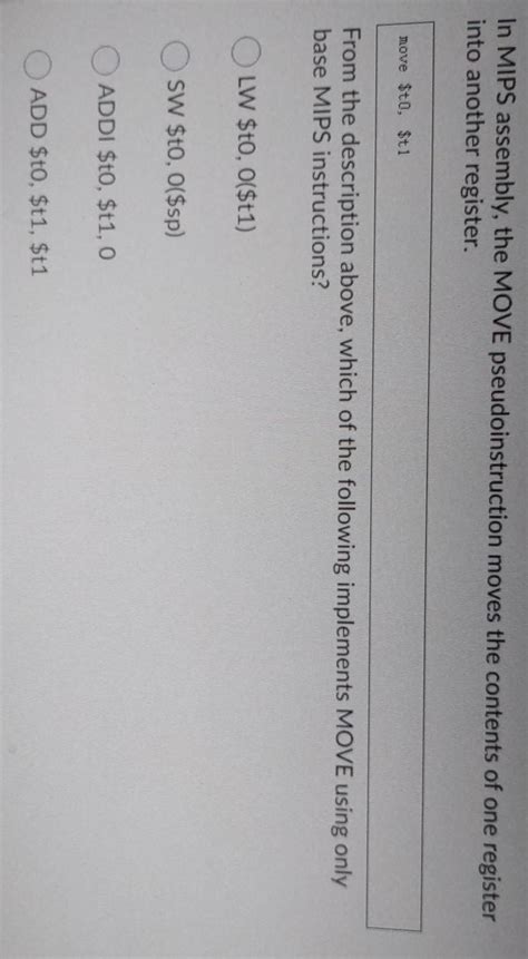 solved in mips assembly the move pseudoinstruction moves