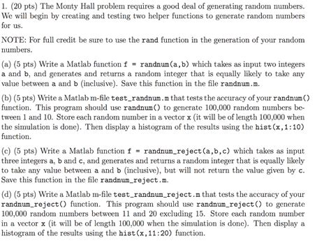 Solved 1 20 Pts The Monty Hall Problem Requires A Good