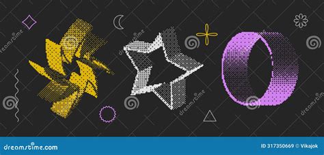 Bitmap Textured Shape Set Dither Halftone Objects Collection Colorful