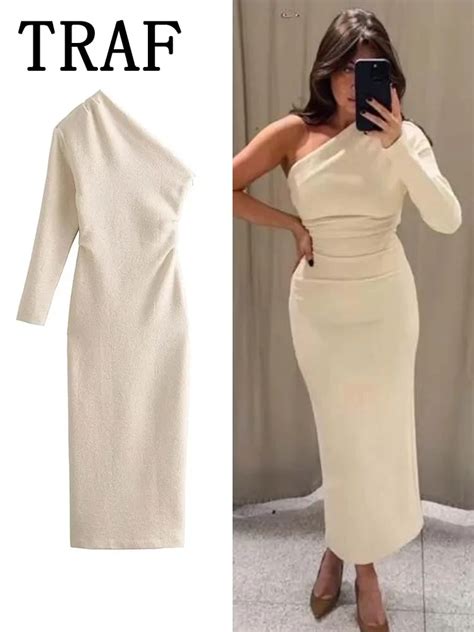 Traf Vestidos Largos Asim Tricos Para Mujer De Un Hombro Vestido De