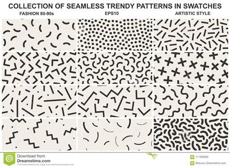 Collection Of Memphis Seamless Patterns Fashion Style S Stock Vector Illustration Of