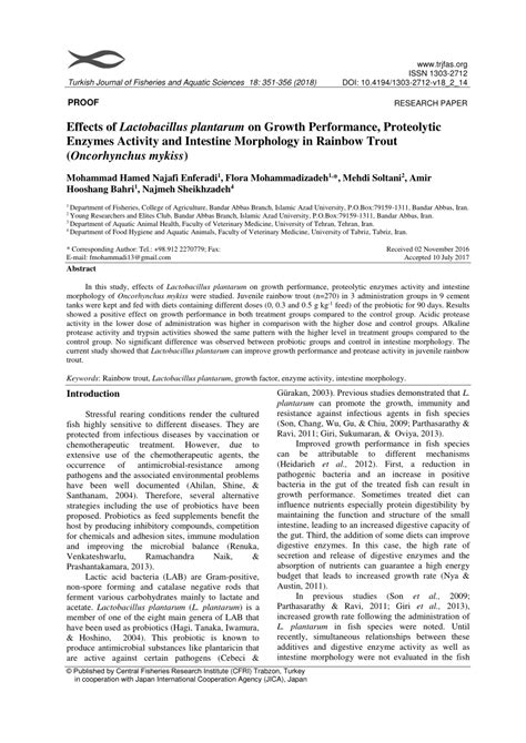 Pdf Effects Of Lactobacillus Plantarum On Growth Performance