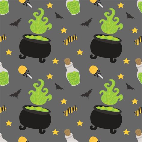 Premium Vector Halloween Objects Seamless Pattern