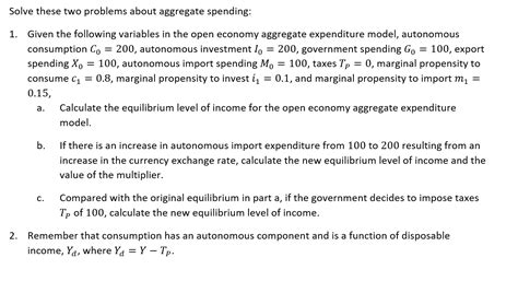 Solved Solve These Two Problems About Aggregate Spending 1