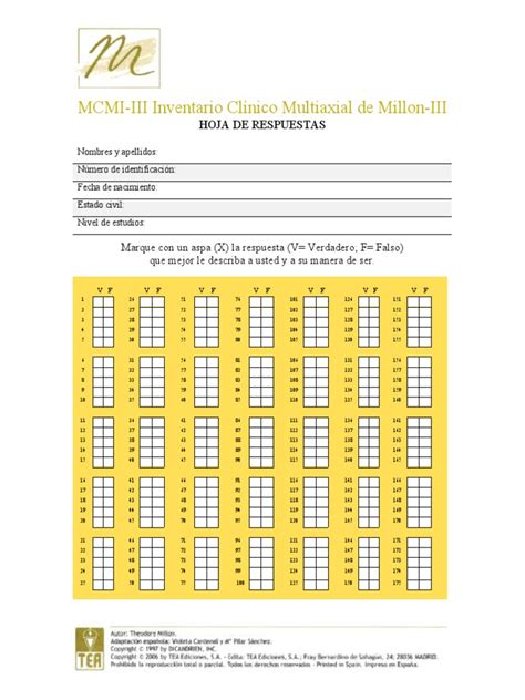 Mcmi Iii Hoja De Respuestas Pdf