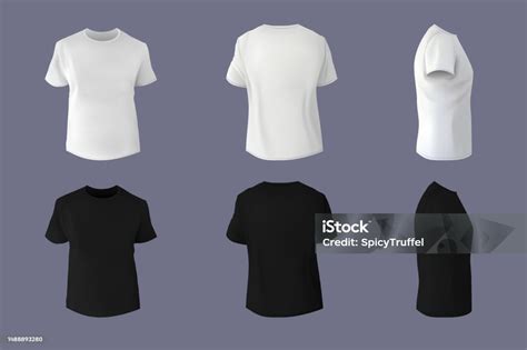 Schwarzes Weißes Leeres Tshirt Realistisches Modell Vorder Und