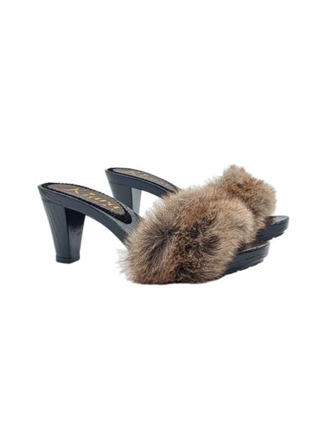 Clogs With Fur And 8 Cm Heel Artisanal Production Made In Italy