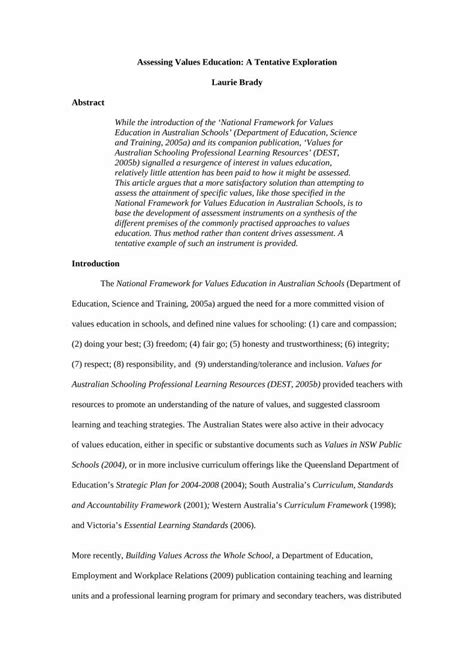 Pdf Assessing Values Education A Tentative Exploration Laurie
