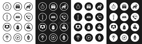 set map pointer with taxi taxi car roof traffic light stopwatch 24