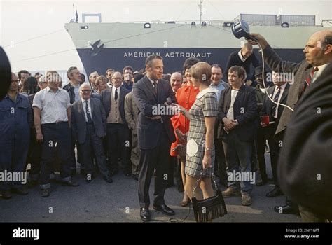 Astronaut Capt James Lovell And His Wife Marilyn Surrounded By Docks