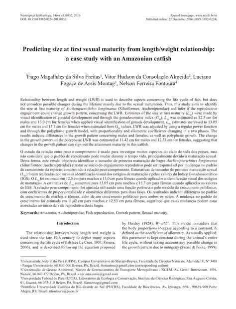 Predicting Size At First Sexual Maturity From Lengthweight