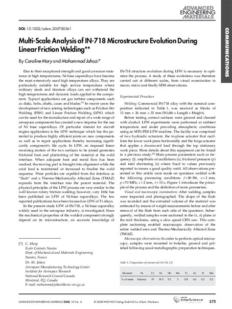 Pdf Multi Scale Analysis Of In 718 Microstructure Evolution During Linear Friction Welding
