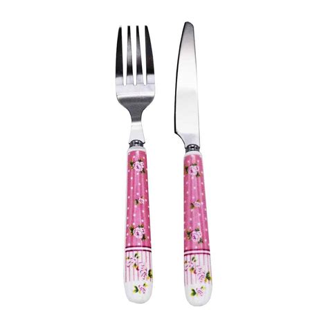Fork And Knife Flatware Set With Ceramic Handled Model Floral Shopipersia