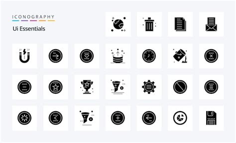Free Vector 25 Ui Essentials Solid Glyph Icon Pack Vector Icons