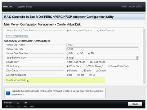 how to create a virtual disk on a dell raid controller through system
