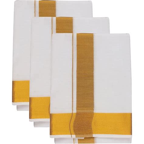 8x4 8 Mohlam Gold Jari White Veshti Dhoti With Thundu Set Cotton