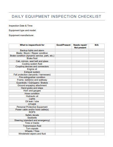10 Equipment Inspection Checklist Examples To Download
