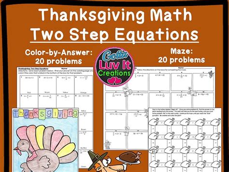 Solving Equations Thanksgiving Turkey Math Two Step Equations Maze